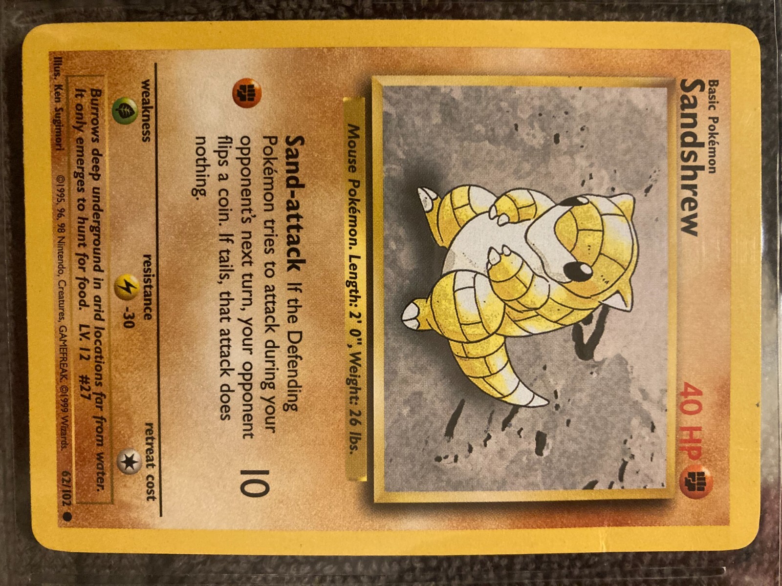 Sandshrew Pokemon TCG (Base Set, Unlimited, 62/102) Ungraded, Lightly ...