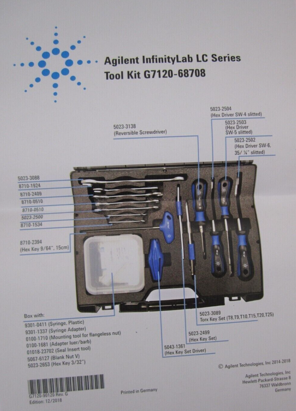 NEW Agilent 1260/1290 Infinity & 1290 Infinity II LC Tool Kit G7120 ...