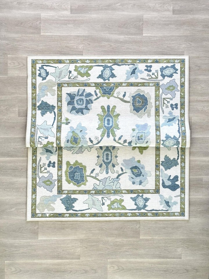 Green Oushak Rug, Modern Small Rugs, Vintage, Turkish, Eclectic, Floral ...