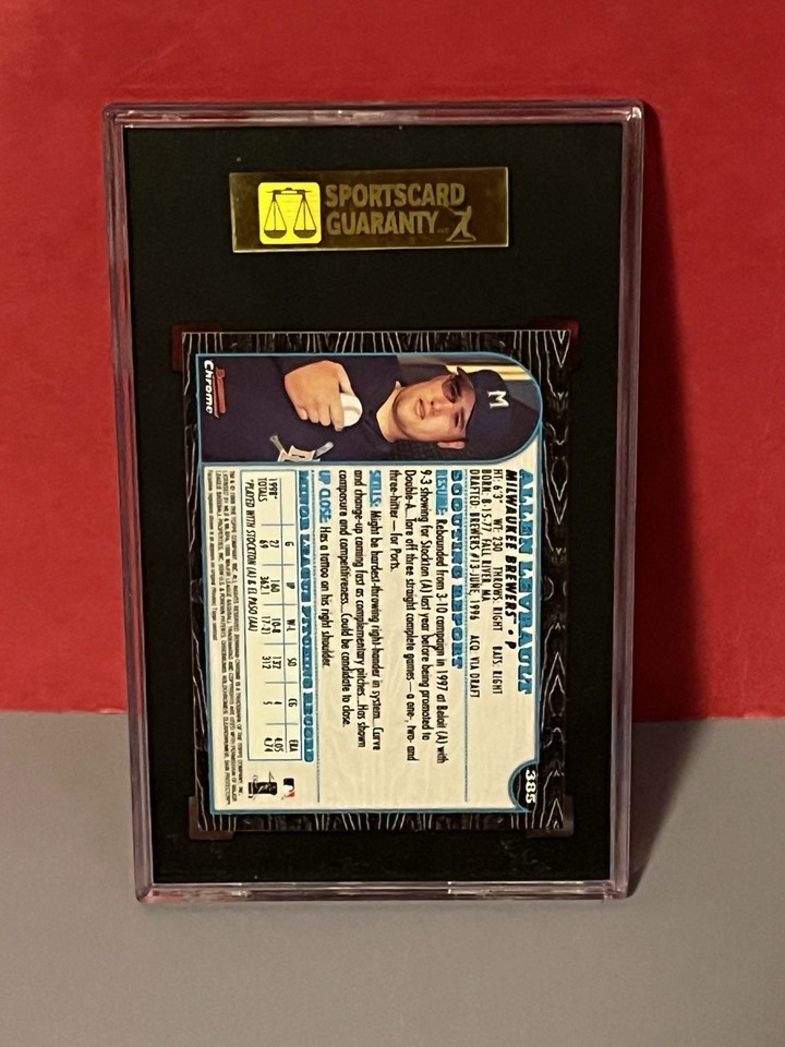 1999 Bowman Chrome #385 Allen Levrault RC SGC 98 Gem Brewers READ ...