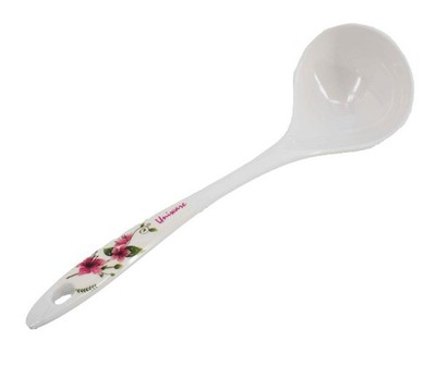Classic 10.5 Inch White Melamine Ladle Pink Flower and green leaf ...