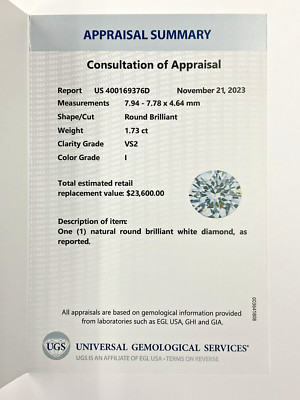 EGL USA Graded Natural 1.73ct Round Brilliant Cut VS2 I Color Loose Diamond | eBay