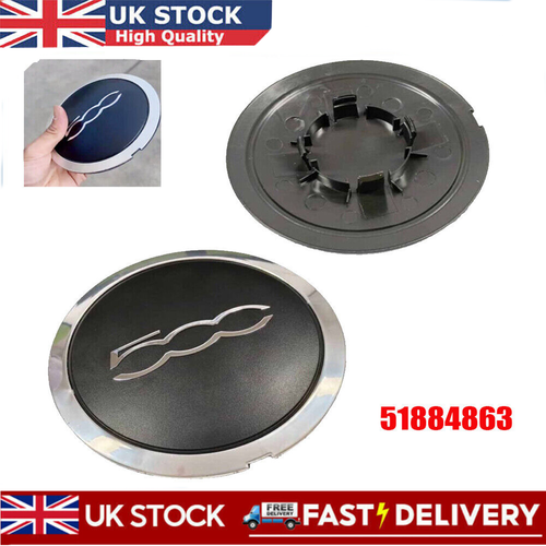 For 51884863 Fiat 500 Alloy Wheel Cover Centre Cap Black And Chrome ...