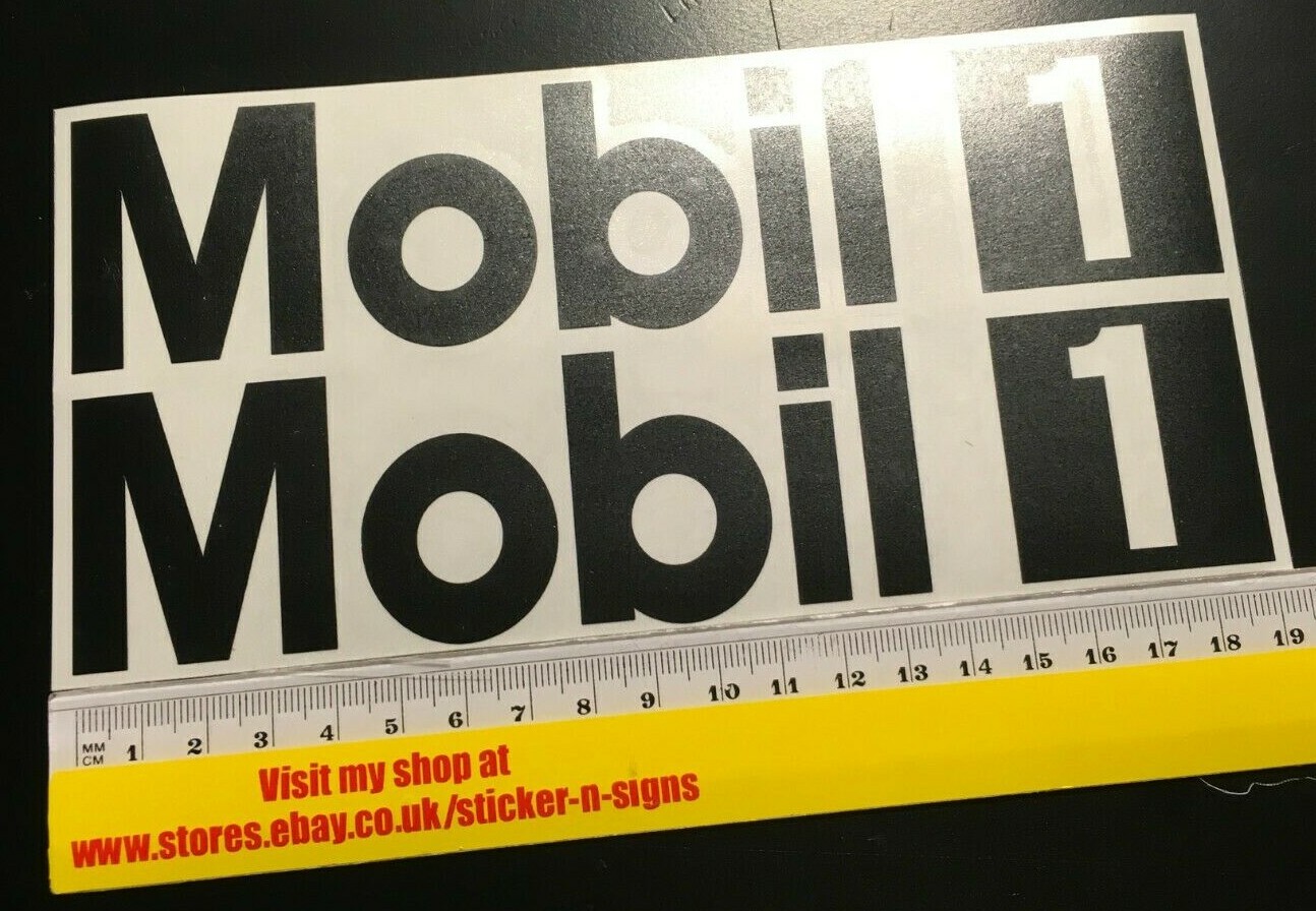 2x Black Mobil 1 Stickers 190mmx44mm Yamaha Kawasaki Honda Most Colours ...