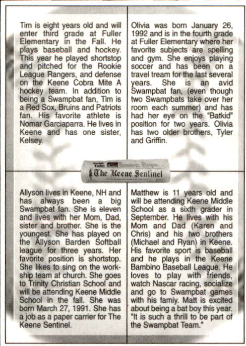 2002 Keene Swamp Bats Team Issue #25 Olivia Patria Tim Manwaring ...