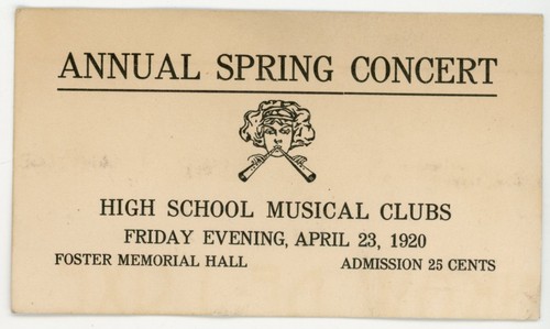1920s Foster High School Musical Club Ticket Card Memorial Hall Concert ...