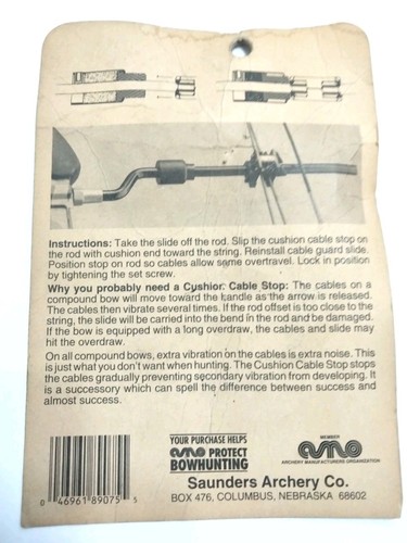 Saunders Archery Cushion Cable Stop Fits 3/8" Rod, Packaging Is Bad ...
