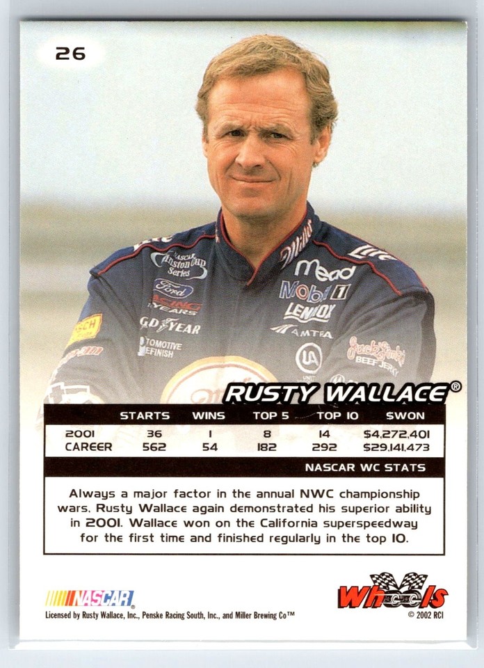 2002 Wheels High Gear Rusty Wallace Penske Racing South #26 | eBay