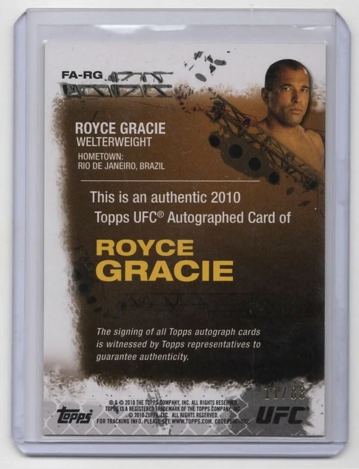 2010 Topps UFC Royce Gracie Black Onyx /88 Autograph Series 4 MMA Auto ...