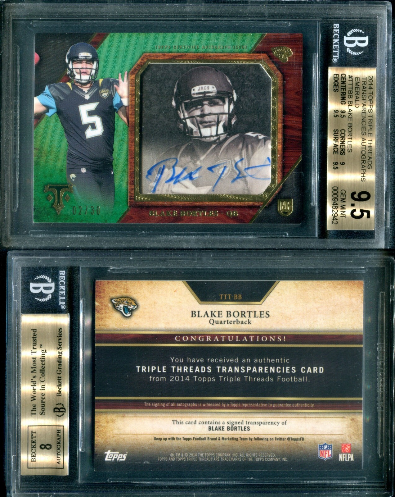 2014 Topps Triple Threads - Transparencies Autographs Blake Bortles # ...