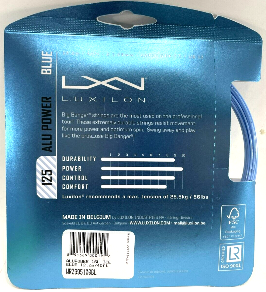 Luxion - WRZ995100BL - Alu Power 125/16G Tennis Racket String 16L - Ice ...
