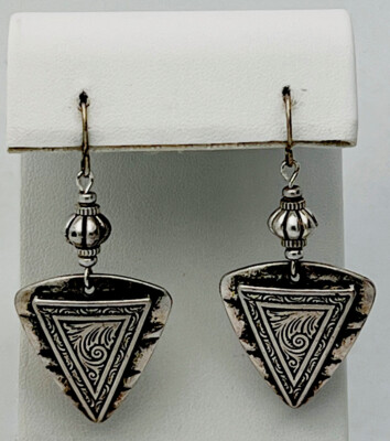 Vintage 1980-90s Pewter Finish Etched Shield Pierced Earrings | eBay