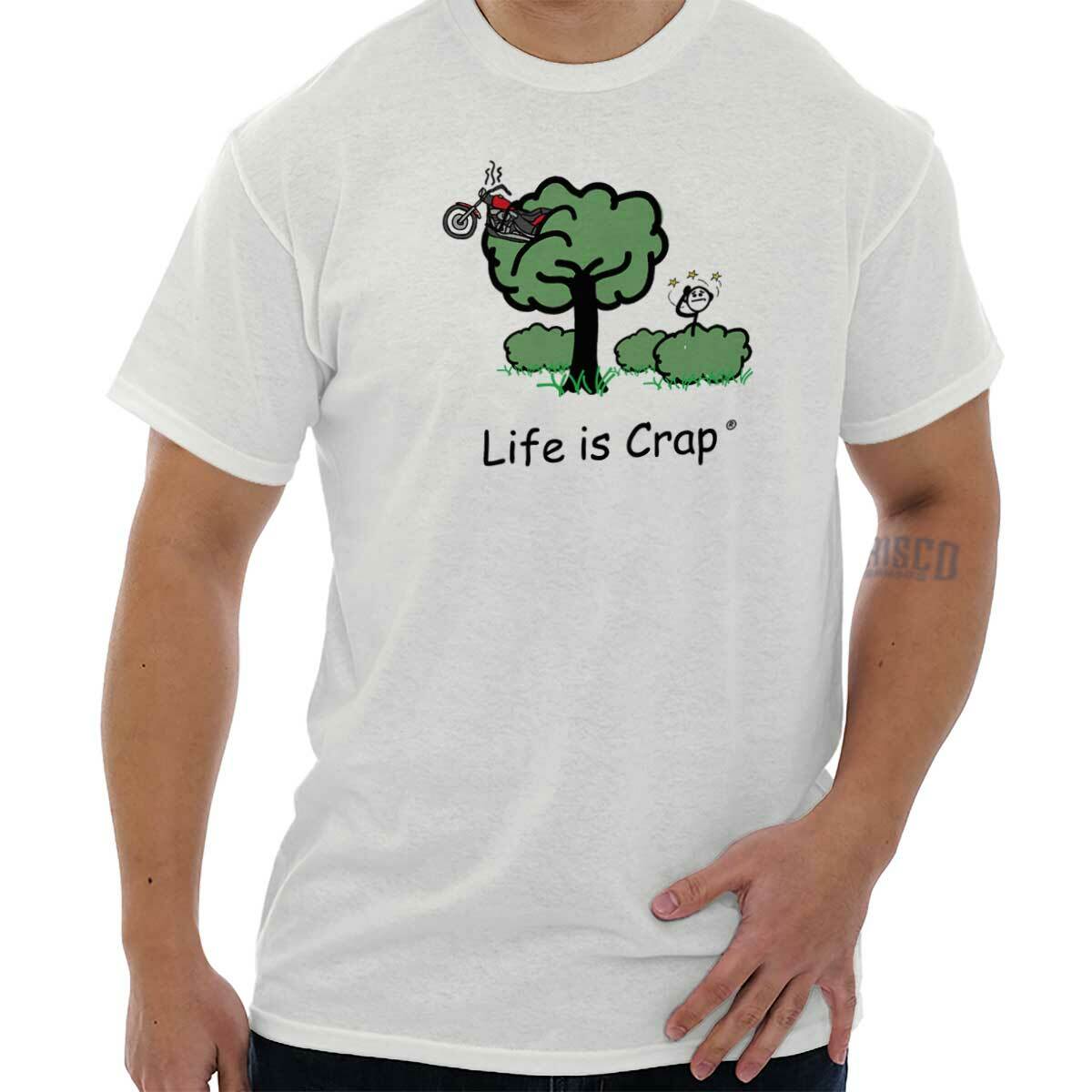 Life Is Crap Funny Motorcycle New Biker Gift Mens Casual Crewneck T ...