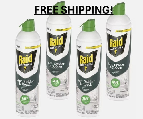 4x Spray Cans Raid Essentials Ant Spider & Roach Killer 27 Aerosol Size ...