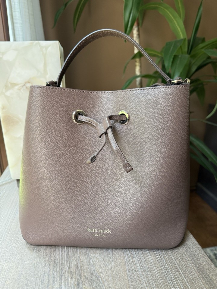 Kate Spade Dark Taupe CROSSBODY BUCKET LEATHER EVA LARGE SHOULDER BAG ...
