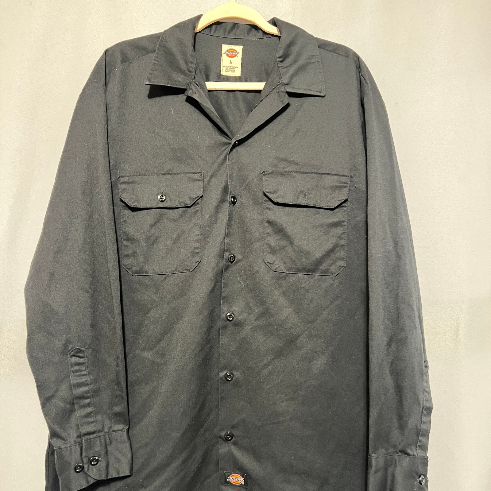Dickies long sleeve black collared work shirt size Large | eBay