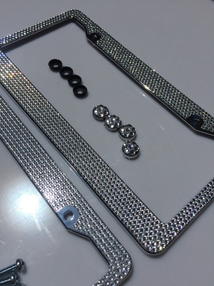 2pc Silver Diamond Bling Rhinestone Metal License Plate Frame Cover For ...