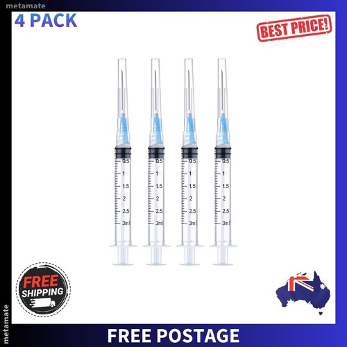 4 Pack 3ml Disposable Syringe 23Ga 1" Needle Luer Lock Sterile Wrapped ...