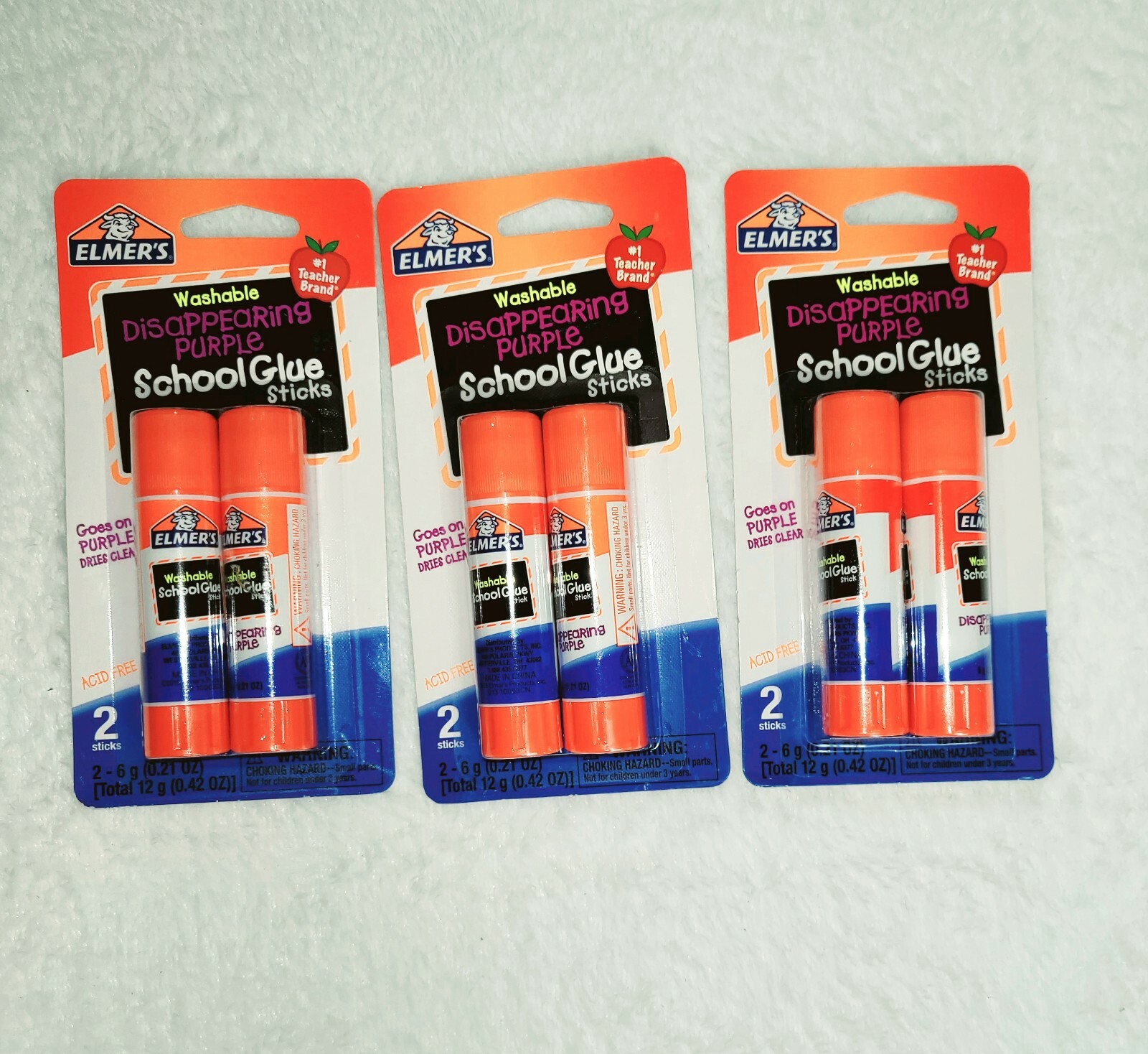 Lot Of 3 Two Pack Elemer's Disappearing Purple Washable School Glue ...