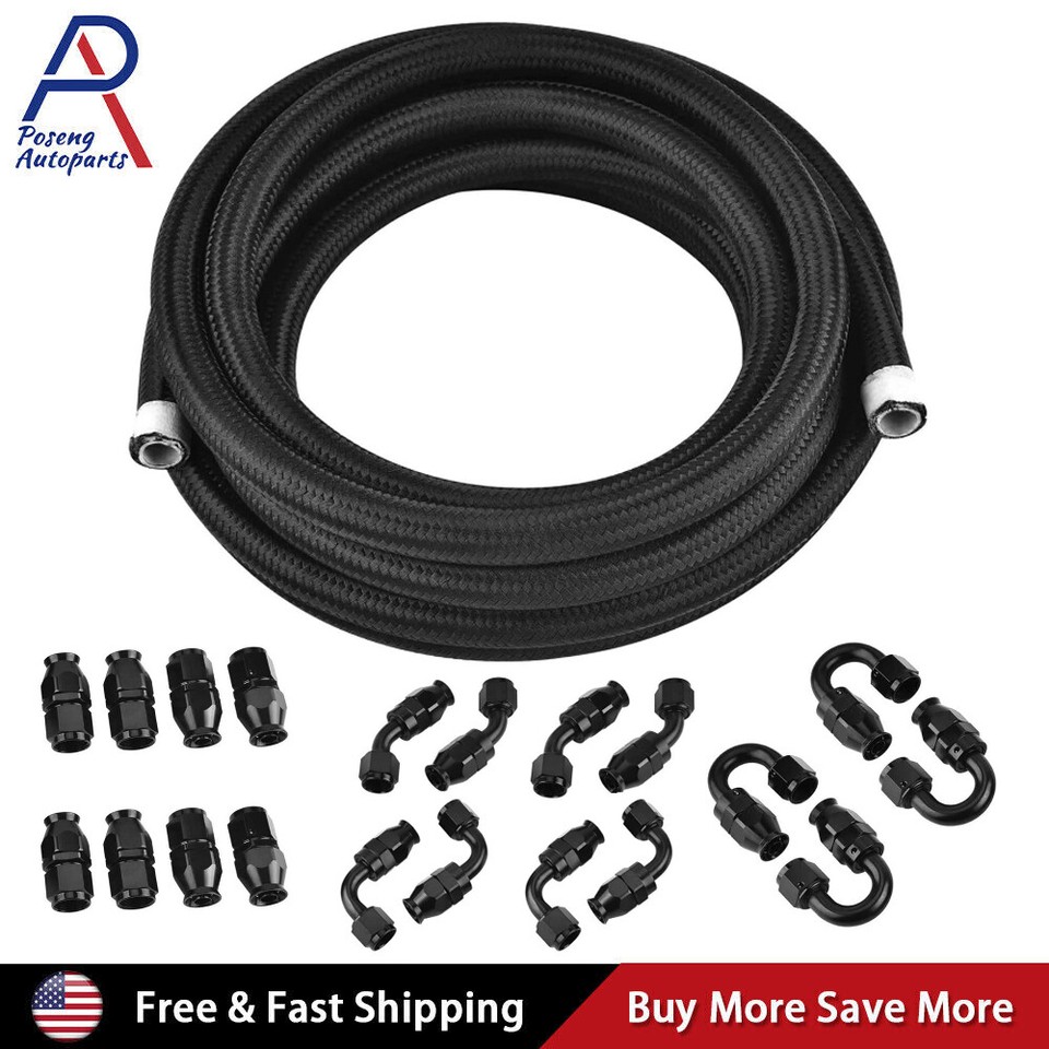 4AN-6AN-8AN-10AN Nylon Braided PTFE Fuel Line 16FT 30FT with 20 Fitting ...