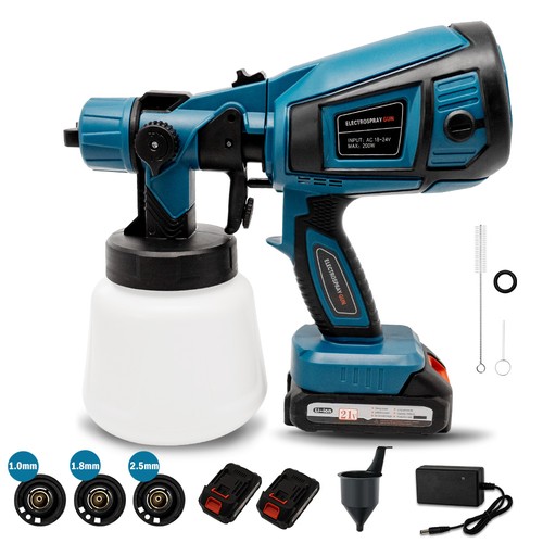 2 Battery Cordless Paint Sprayer Fence Wall Airless 21V HVLP Spray Gun ...