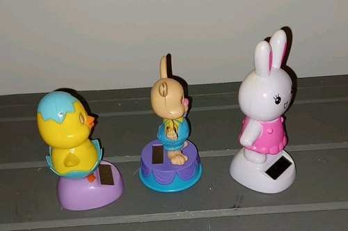 Solar Powered Dancing Easter Toy Bobble Head Girl & Boy Bunny With ...