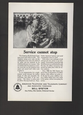1925 American Telephone Operators Bell System Cannot Stop Vintage Print ...