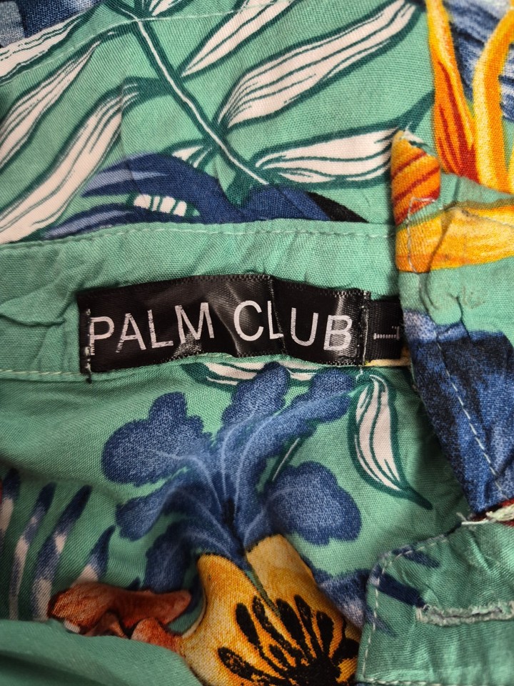 Palm Club Tropical Hawaiian Shirt Green Floral Short Sleeve Button Size ...