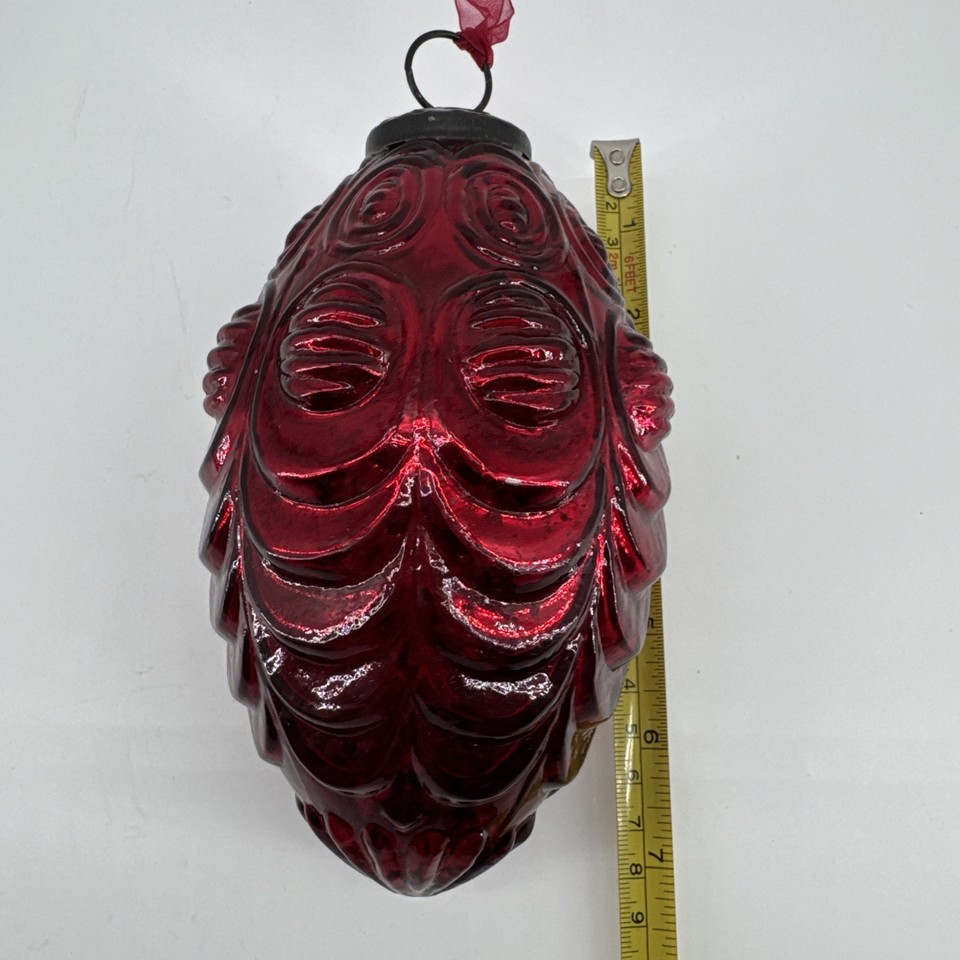 Red Mercury Glass 7” Large Kugel Style Scalloped Teardrop Ornament ...