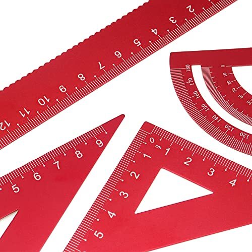 4 Pack Red Metal Protractor Aluminum Ruler Set Metric System for ...