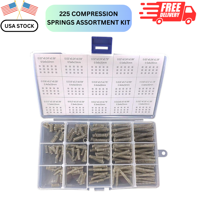 225Pcs Small Compression Spring Assortment 15 Different Sizes Wire ...