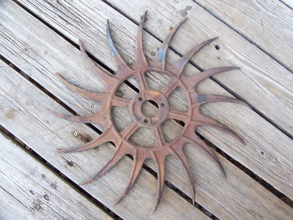 .Spiked Cast Iron Rotary Hoe Tiller Lawn Garden Rustic Steampunk ...