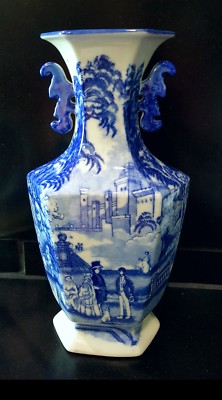 Original Antique Victoria Ware Ironstone Blue/White Pedestal Vase | eBay