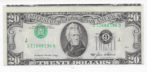 1985 $20 Federal Reserve Note DOUBLE ERROR Inverted Numbers & Cut Error ...