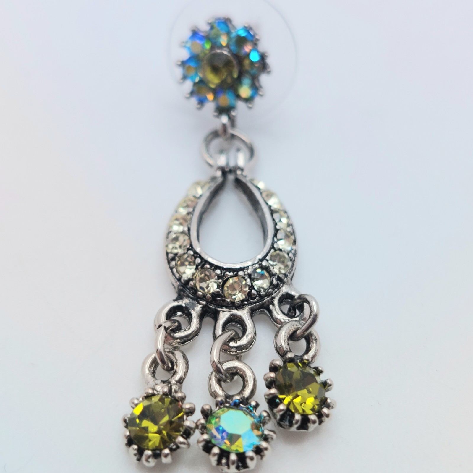 Vintage 1/4 In Dangle Earring Aurora Borealis & Rhinestone SilverTone ...