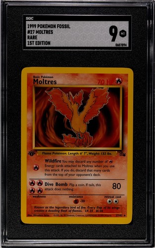 SGC 9 1999 Pokemon TCG Fossil 1st Edition #27 Moltres Non-Holo Rare ...