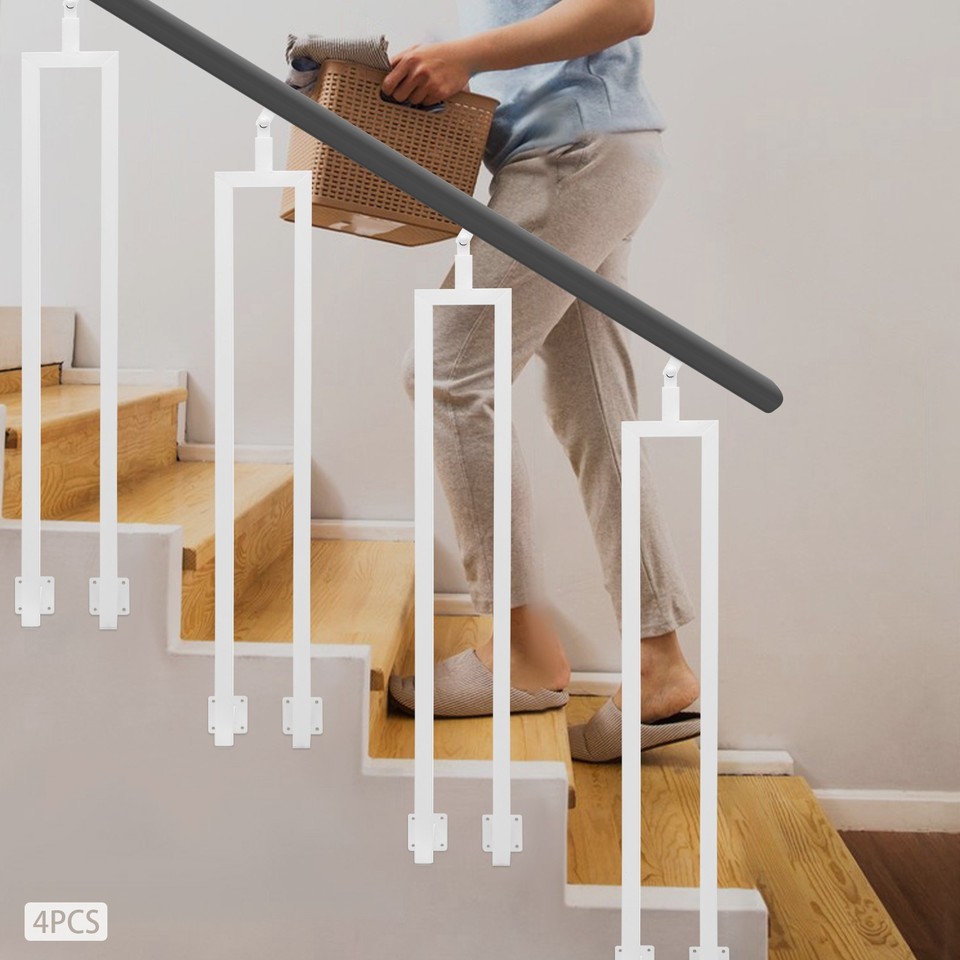 4-Pack 39" White U-Shaped Stair Railing Posts Side Mount Iron Balusters ...