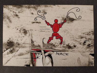 Dessin original bonhomme rouge PEACE format carte postale signé | eBay