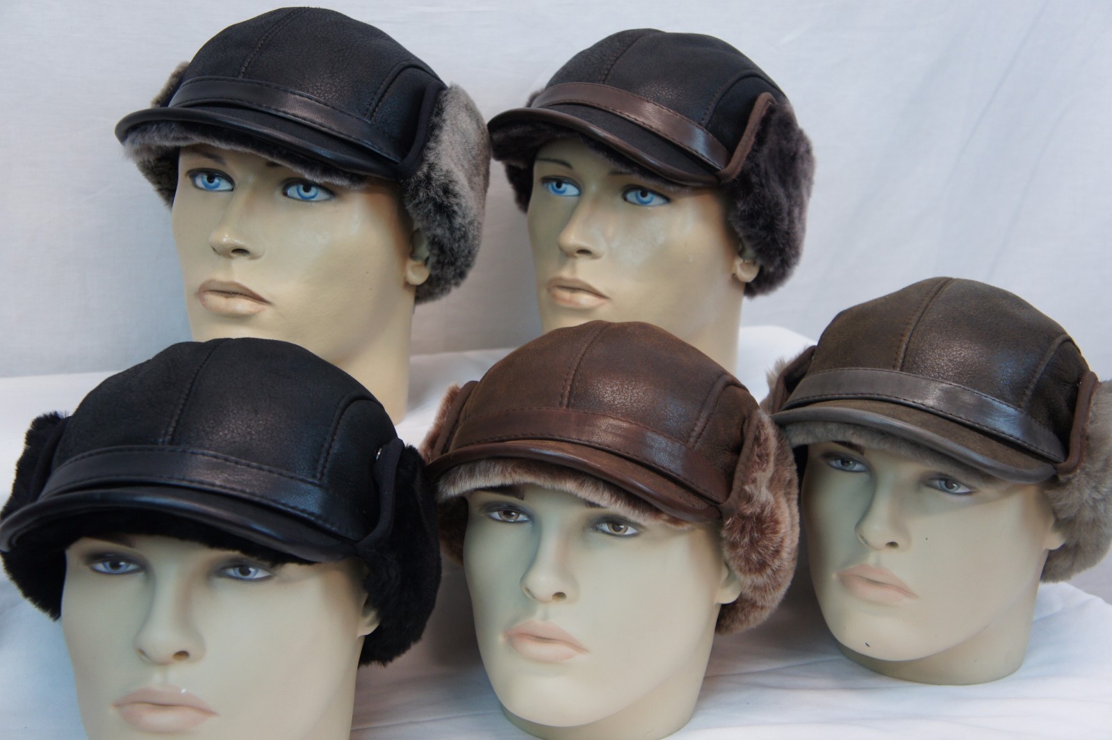 Real Sheepskin Shearling Leather Aviator Captain Hunting Elmer Fudd Hat ...