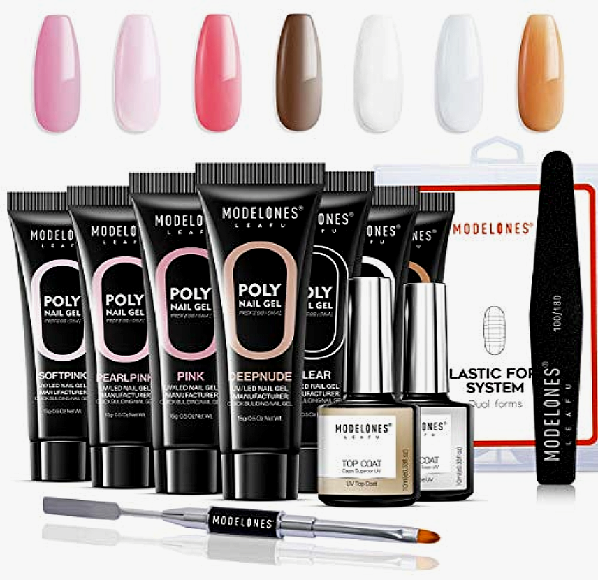 MODELONES Poly Nail Gel Kit 7 Colors Extension Enhancement DIY Builder ...