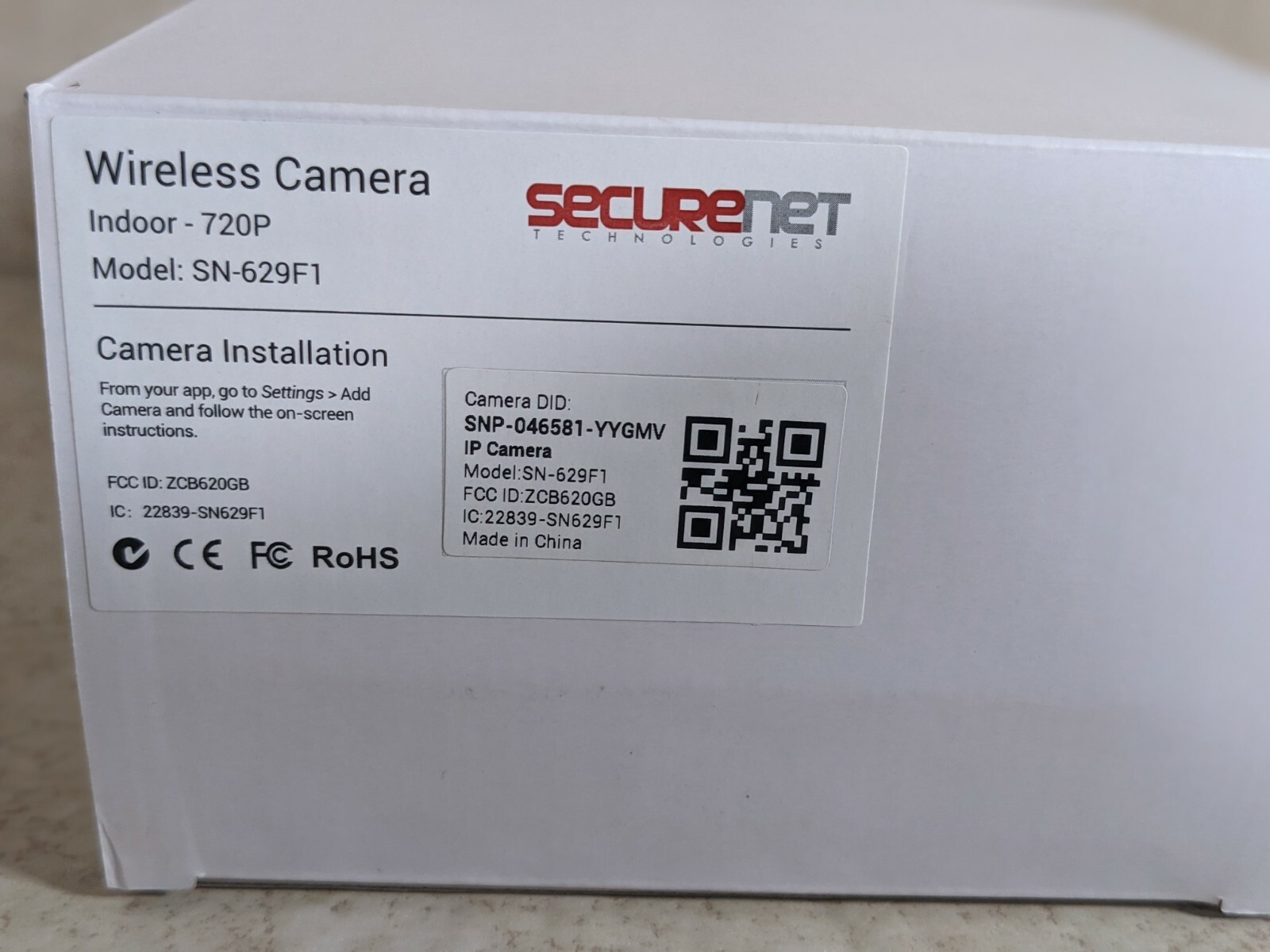 SECURENET SN-629F1 WIRELESS WIFI INDOOR NIGHT HD CAMERA MIC SPEAK GE ...