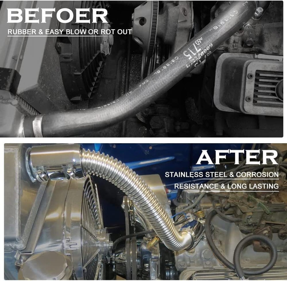 24" Stainless Steel Radiator Flexible Coolant Water Hose Kit with Caps ...