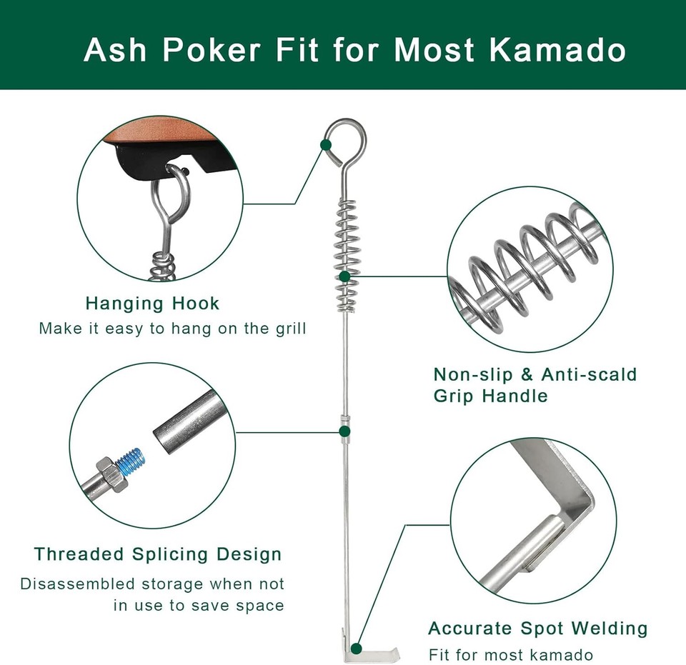 Ash Pan Shovel, Poker Rake for Big Green Egg XL/L/M, Kamado Joe ...