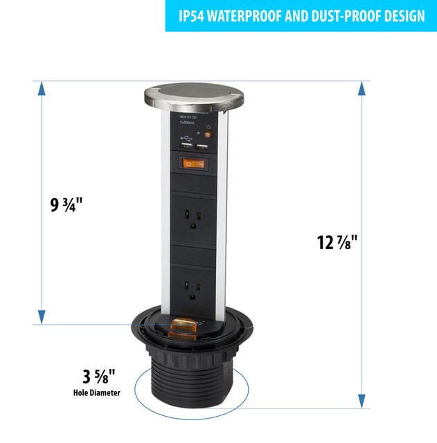 ROK Hardware Waterproof 2 Plug Port Pop up Power Bar Outlet Receptacle ...