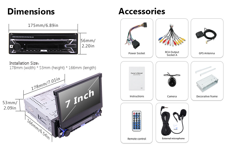 Universal 1 Din Flip-Out Single Android 14.0 GPS Car Stereo CD/DVD ...