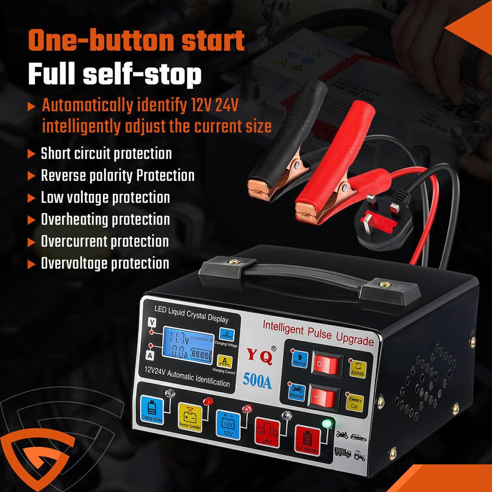 500A HEAVY DUTY 12V/24V AUTOMATIC CAR BATTERY CHARGER SMART PULSE ...