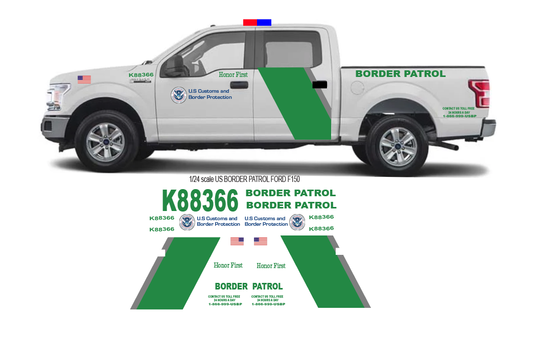1/24 Scale US Border Patrol Motormax Ford F150 Waterslide Decals | eBay