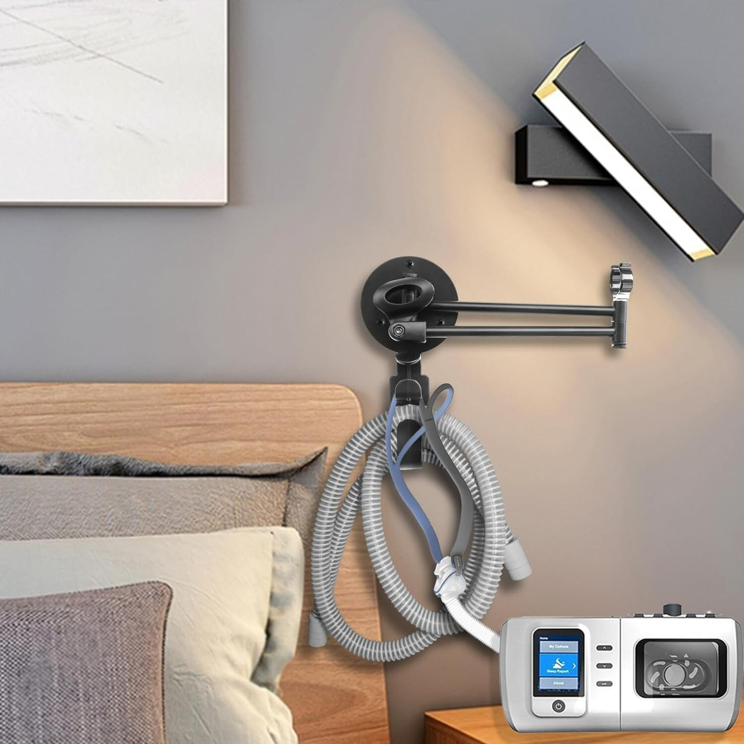CPAP Hose Holder Hanger wall Mount Over Bed Double Joint Swing Arm CPAP ...