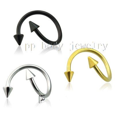 2pcs 16G 5/16" 3/8" PVD Plated Steel Spike Spiral Twister Ear Cartilage ...