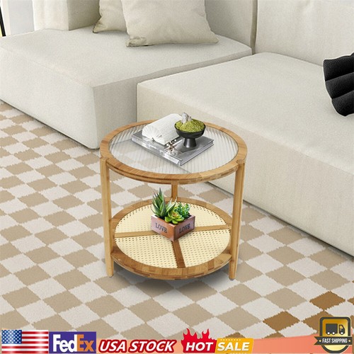 Round Coffee Table,Wood Living Room Table 2 Tier Indoor End Table Free ...